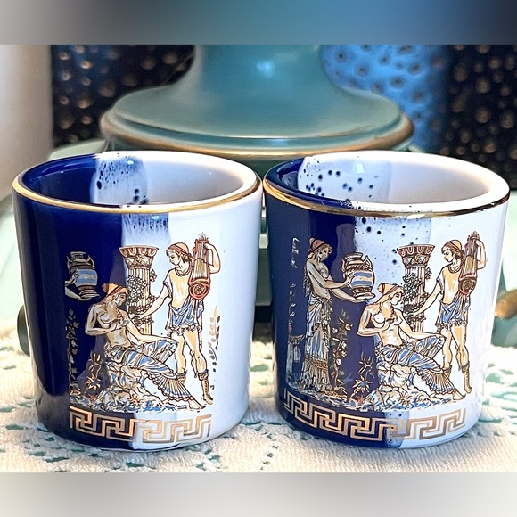 Dining | Greek Shot Glasses 24k Gold Trim Ancient Scenes Collectible ...
